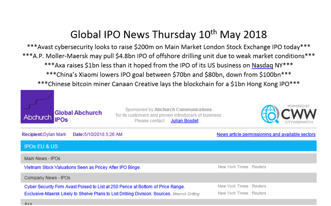 Avast seeks $200m on LSE, Maersk pulls IPO plug on drilling unit, Axa ... Avast seeks $200m on LSE, Maersk pulls IPO plug on drilling unit, Axa ...