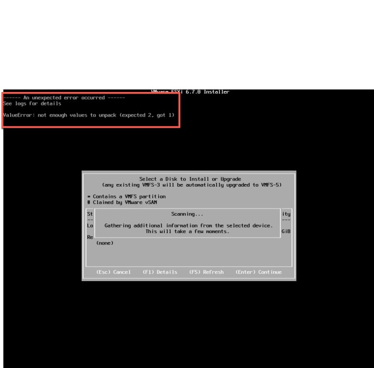ESXi - ValueError: not enough values to unpack (expected 2, got 1) ESXi - ValueError: not enough values to unpack (expected 2, got 1)
