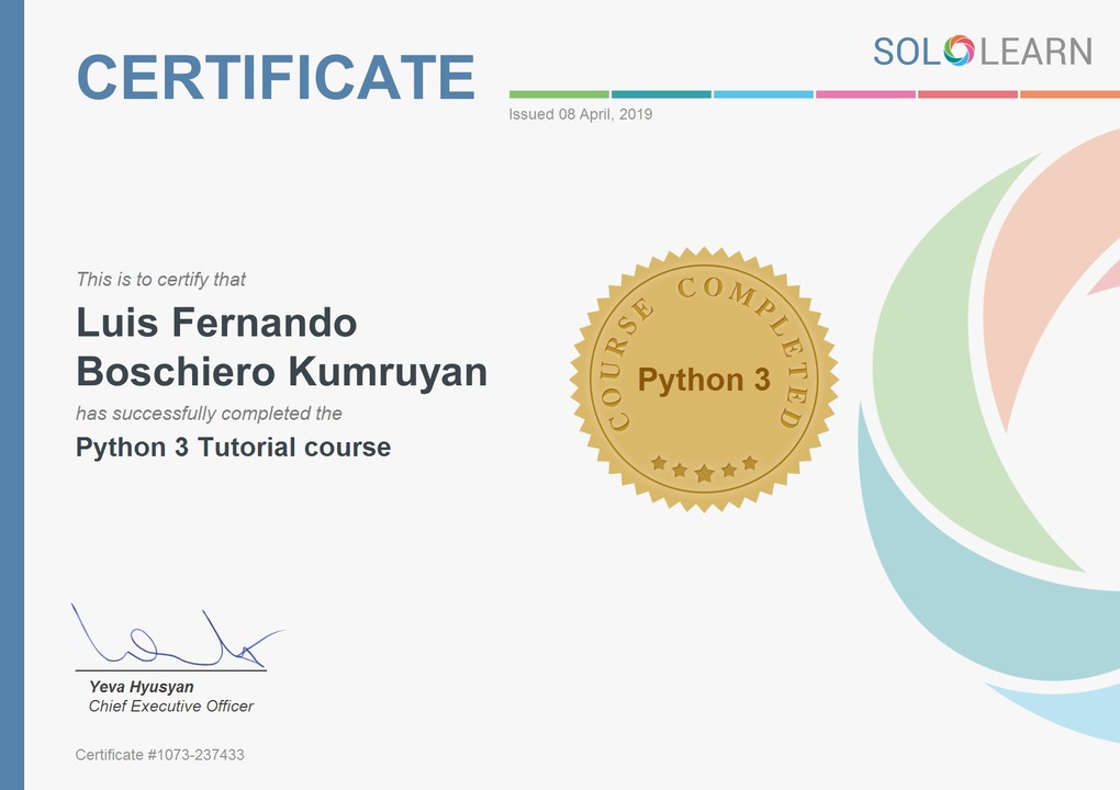 Certificado Python 3 - SoloLearn Certificado Python 3 - SoloLearn