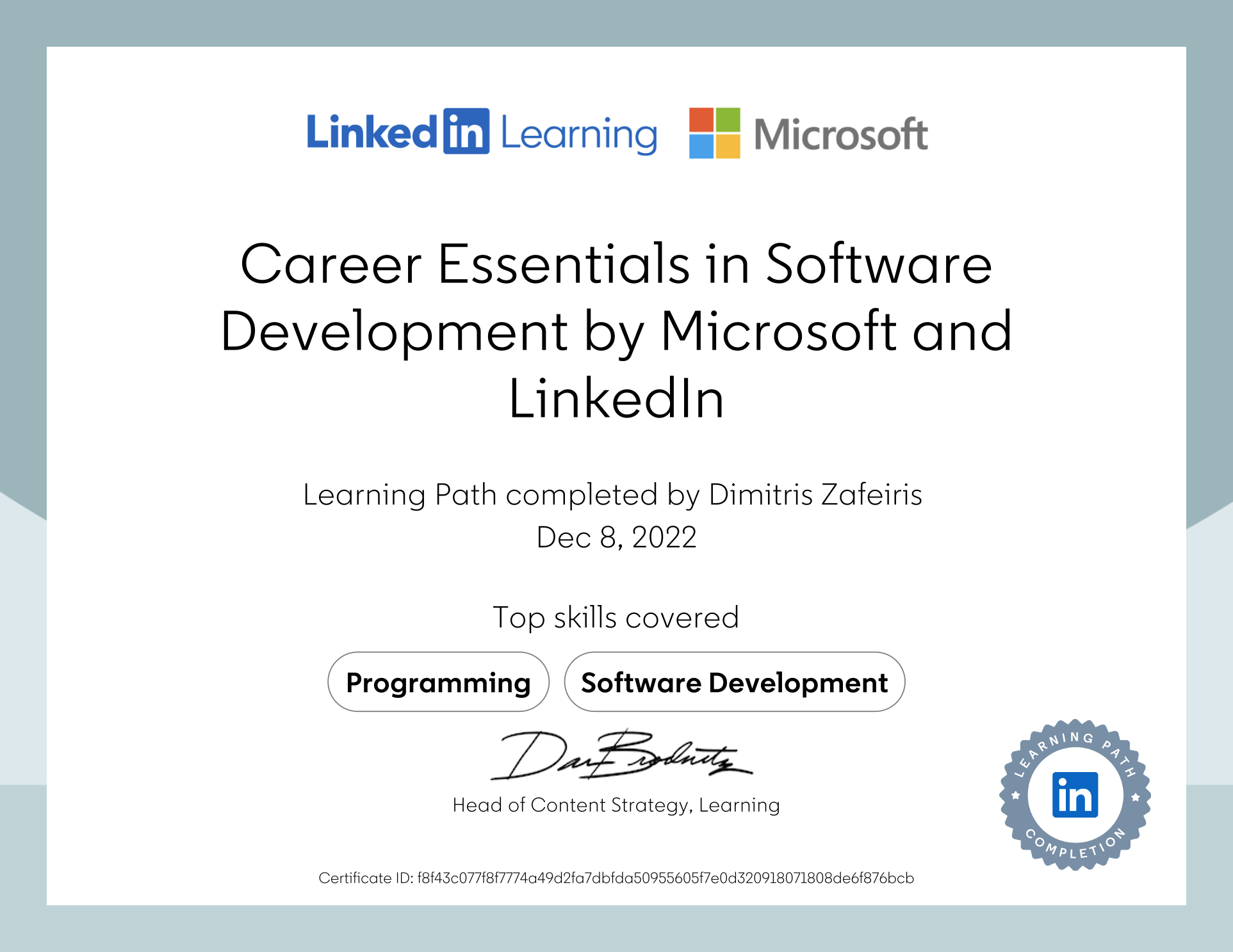 Dimitris Zafeiris on LinkedIn: Certificate of Completion Dimitris Zafeiris on LinkedIn: Certificate of Completion