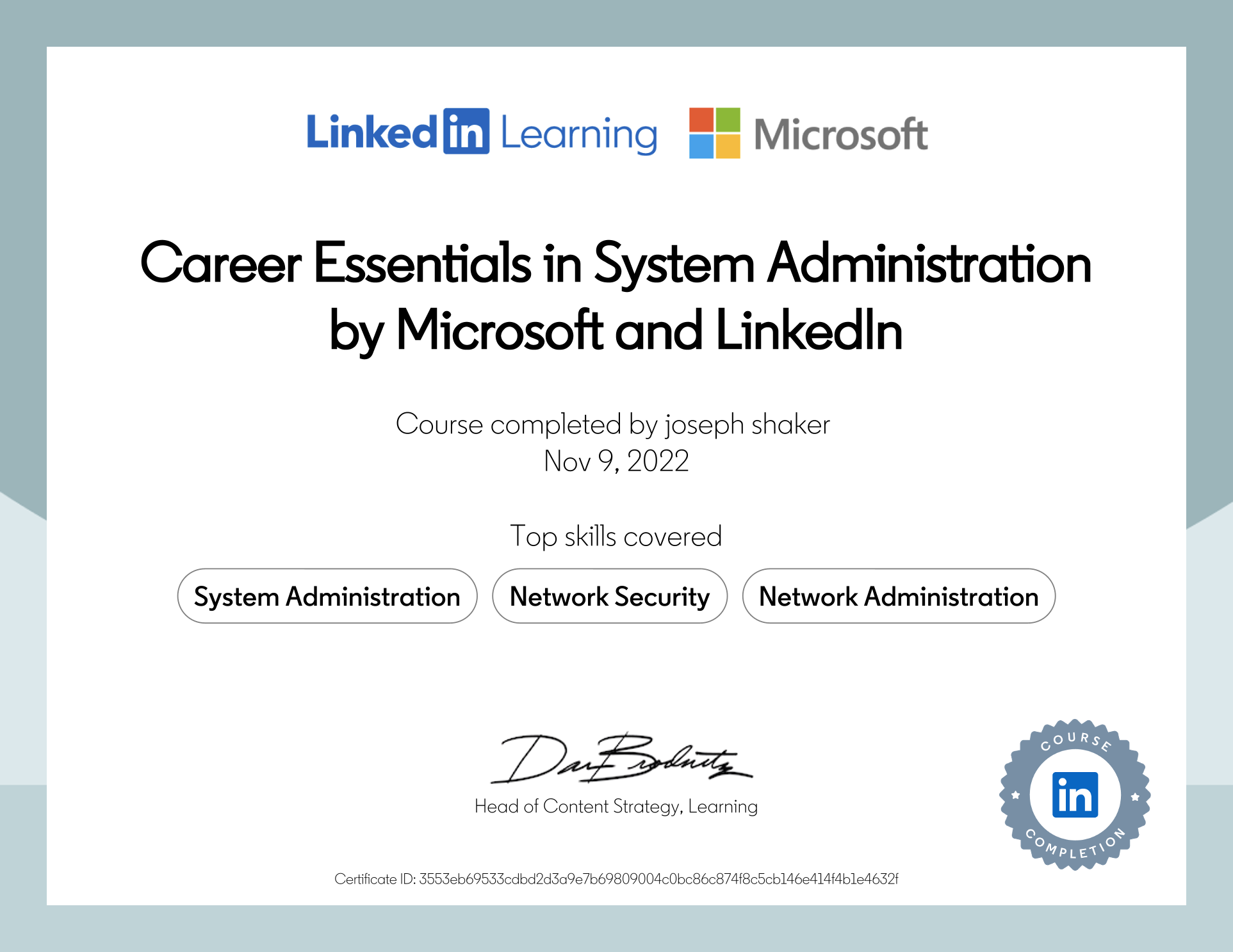 joseph shaker on LinkedIn: Certificate of Completion joseph shaker on LinkedIn: Certificate of Completion