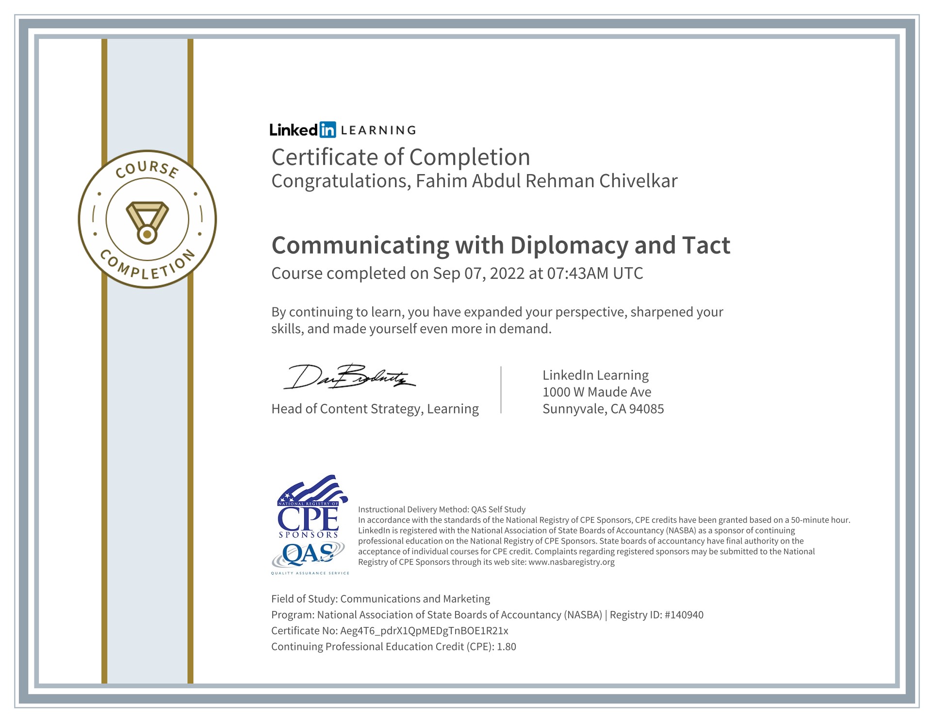 Fahim Abdul Rehman Chivelkar on LinkedIn: Certificate of Completion Fahim Abdul Rehman Chivelkar on LinkedIn: Certificate of Completion