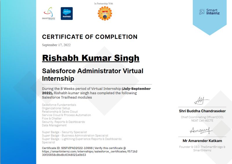Rishabh Kumar Singh on LinkedIn: #salesforce #smartinternz #salesforce Rishabh Kumar Singh on LinkedIn: #salesforce #smartinternz #salesforce