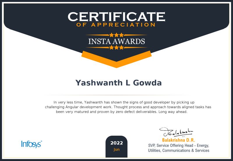 Yashwanth L Gowda on LinkedIn: #thankyou #infosys #honored Yashwanth L Gowda on LinkedIn: #thankyou #infosys #honored