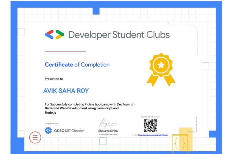 Avik Saha Roy on LinkedIn: #devtown #bootcamp #certificateofcompletion Avik Saha Roy on LinkedIn: #devtown #bootcamp #certificateofcompletion