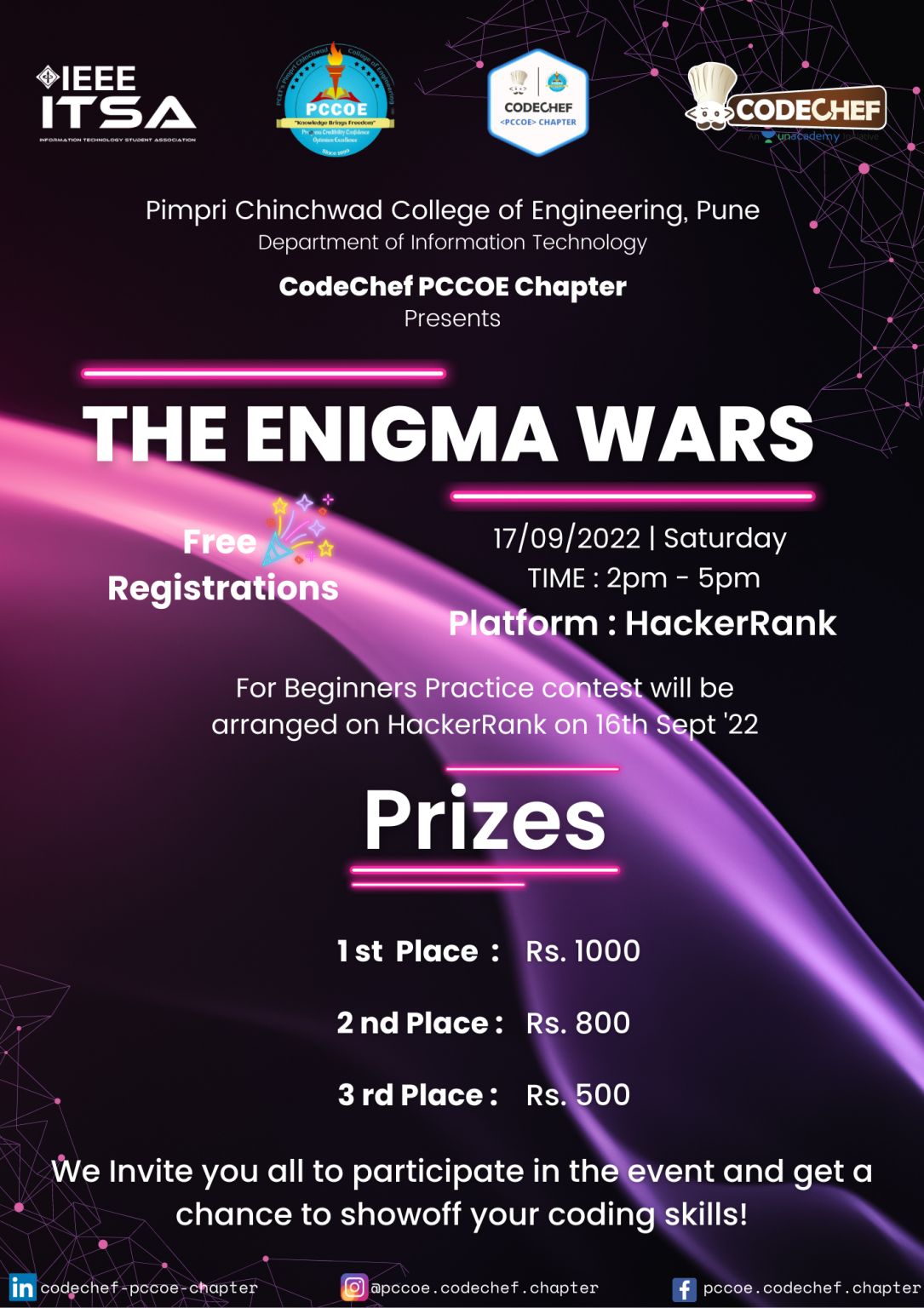 CodeChef Chapter on LinkedIn: #PCCOE #CodeChef #TheEnigmaWars CodeChef Chapter on LinkedIn: #PCCOE #CodeChef #TheEnigmaWars