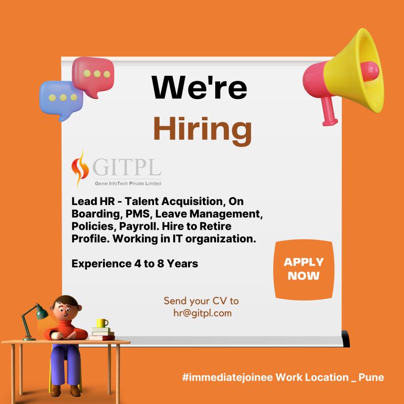 Genie InfoTech Pvt. Ltd - GITPL on LinkedIn: #immediatejoinee #hiring #hr Genie InfoTech Pvt. Ltd - GITPL on LinkedIn: #immediatejoinee #hiring #hr