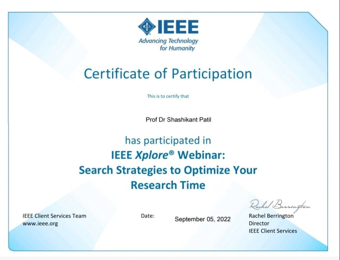 Prof. Dr. Shashikant Patil on LinkedIn: IEEE Xplore Certificate of ... Prof. Dr. Shashikant Patil on LinkedIn: IEEE Xplore Certificate of ...