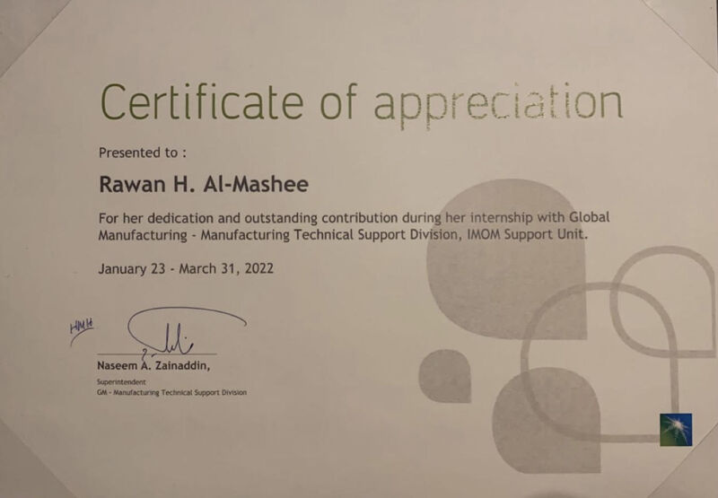 Rawan Almashee on LinkedIn: #aramco #globalmanufacturing #imom Rawan Almashee on LinkedIn: #aramco #globalmanufacturing #imom