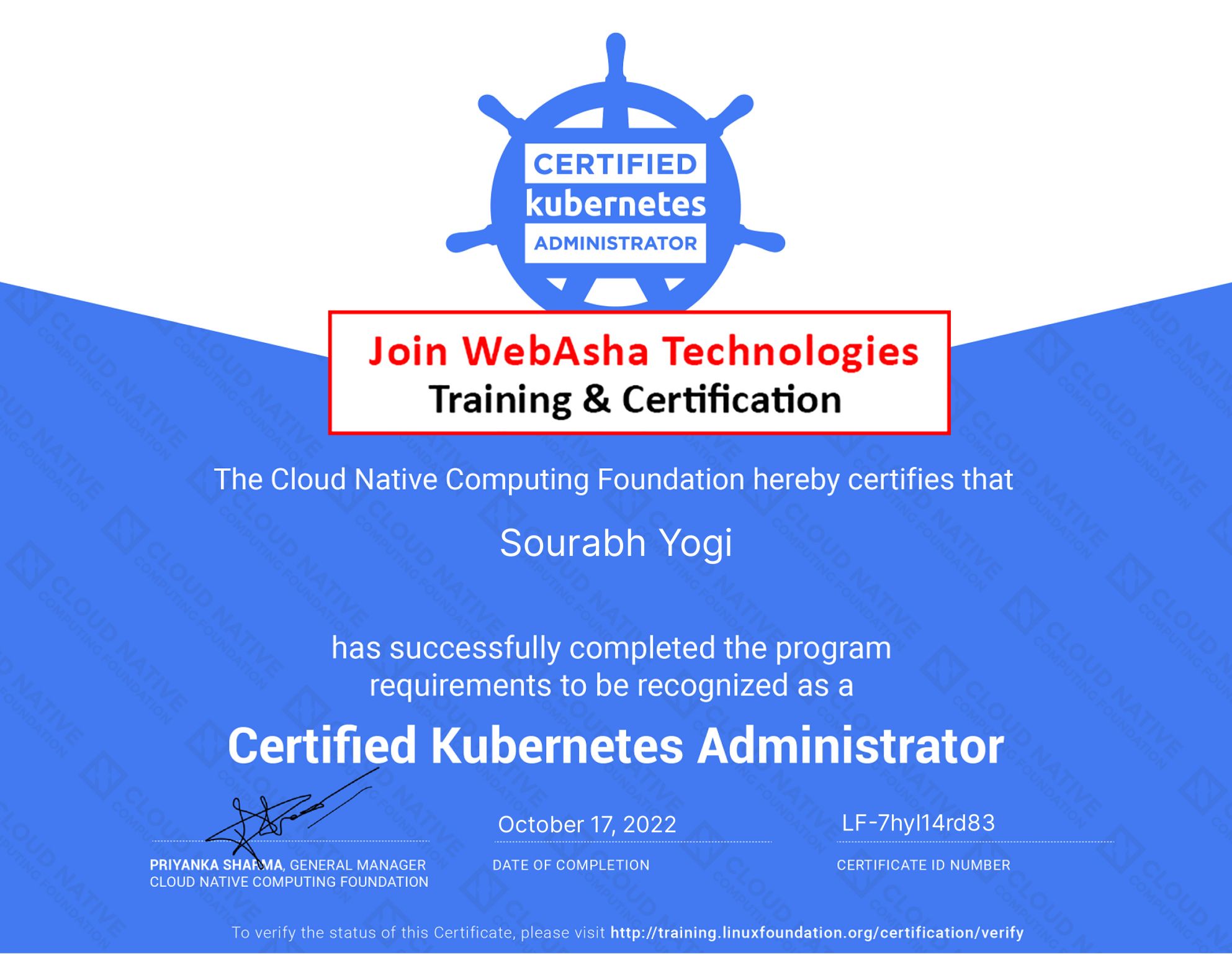 Sourabh Yogi on LinkedIn: CKA Training & Certification Sourabh Yogi on LinkedIn: CKA Training & Certification