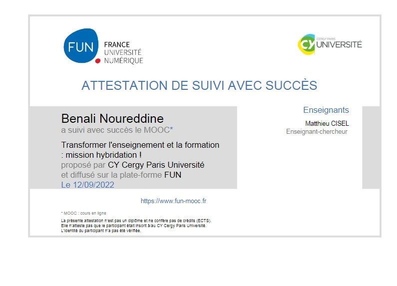 Benali Noureddine on LinkedIn: #FUNMOOC #formation Benali Noureddine on LinkedIn: #FUNMOOC #formation