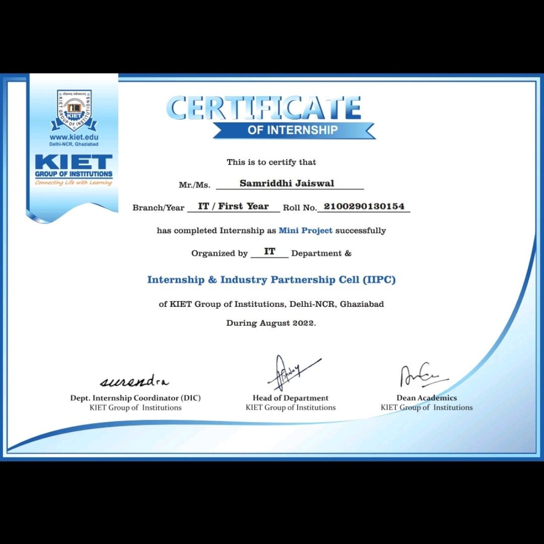 Samriddhi Jaiswal on LinkedIn: #internship #project #language Samriddhi Jaiswal on LinkedIn: #internship #project #language