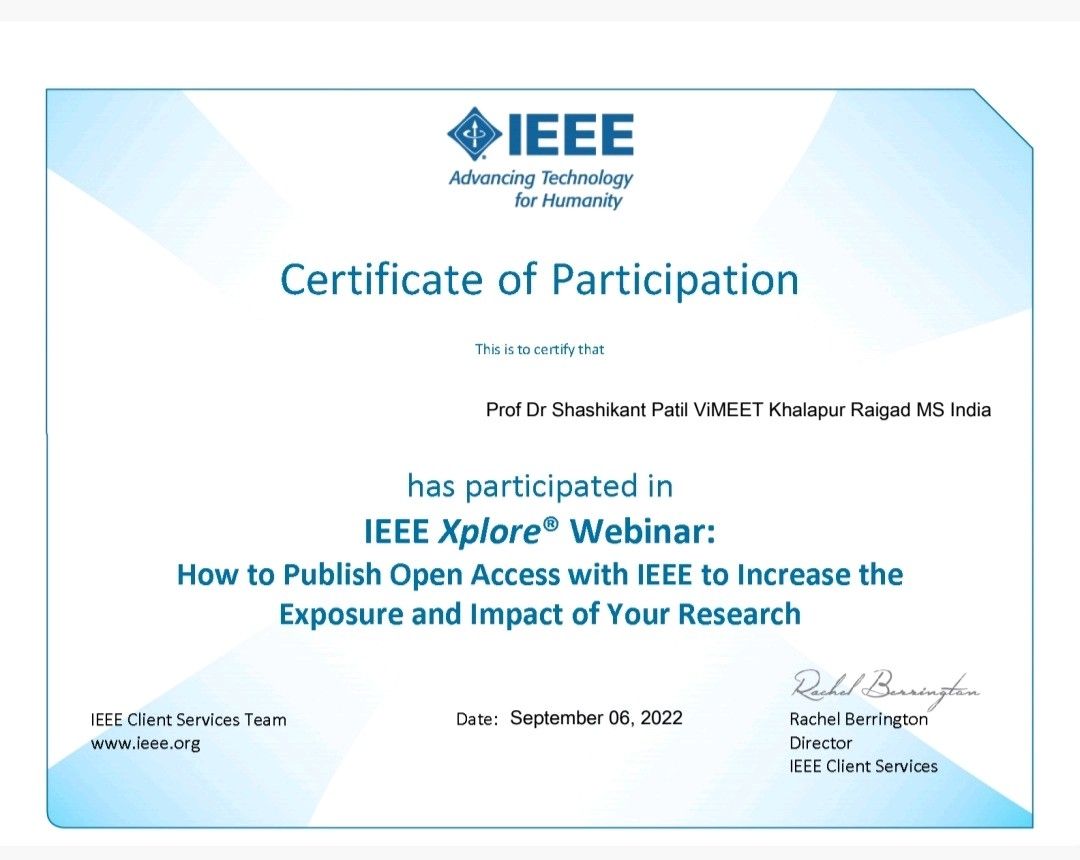Prof. Dr. Shashikant Patil on LinkedIn: IEEE Xplore Certificate of ... Prof. Dr. Shashikant Patil on LinkedIn: IEEE Xplore Certificate of ...