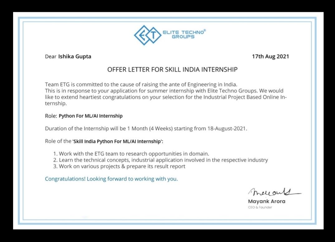 Ishika gupta on LinkedIn: #etg #internship Ishika gupta on LinkedIn: #etg #internship