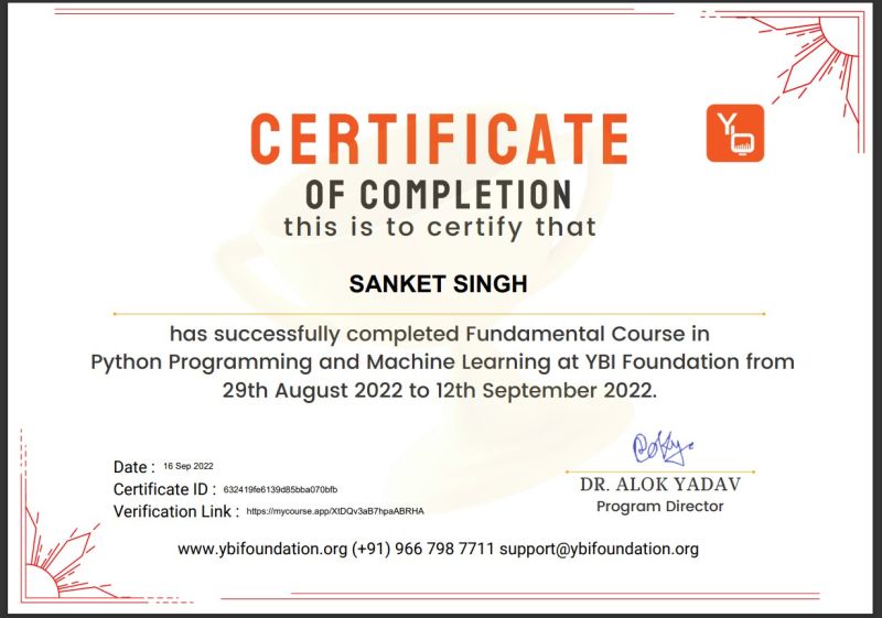 SANKET SINGH on LinkedIn: #YBIFoundation #pythonprogramming # ... SANKET SINGH on LinkedIn: #YBIFoundation #pythonprogramming # ...