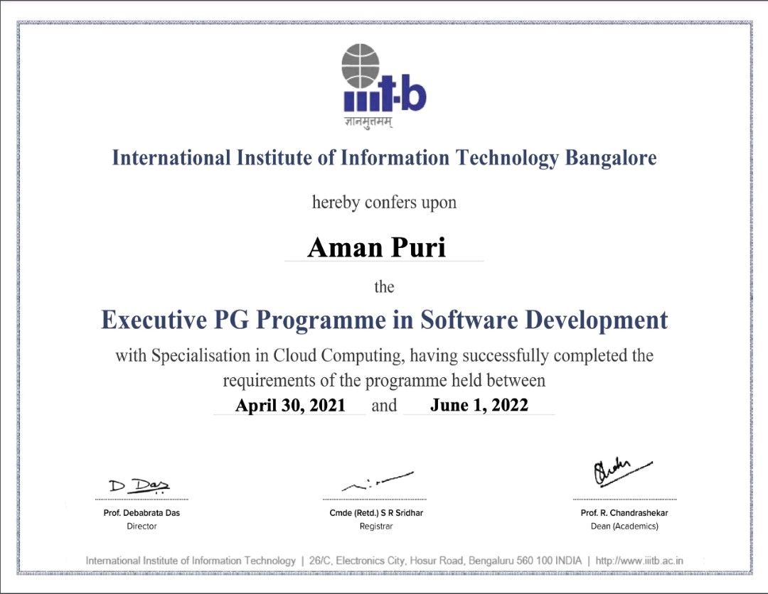 Aman Puri LinkedIn’de #learning #softwaredevelopment #IIITB | 11 yorum Aman Puri LinkedIn’de #learning #softwaredevelopment #IIITB | 11 yorum