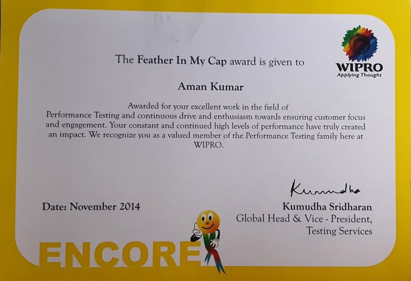 Aman Kumar on LinkedIn: Feather in the Cap Award received in Wipro Aman Kumar on LinkedIn: Feather in the Cap Award received in Wipro