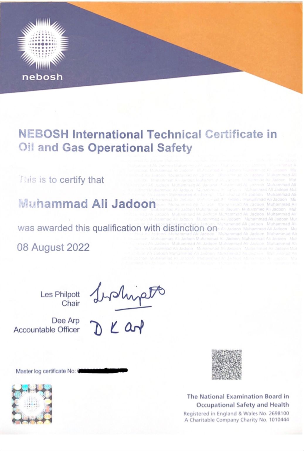 Muhammad Ali Jadoon IDipNEBOSH, MSc Chemical Engg. (Leeds University ... Muhammad Ali Jadoon IDipNEBOSH, MSc Chemical Engg. (Leeds University ...