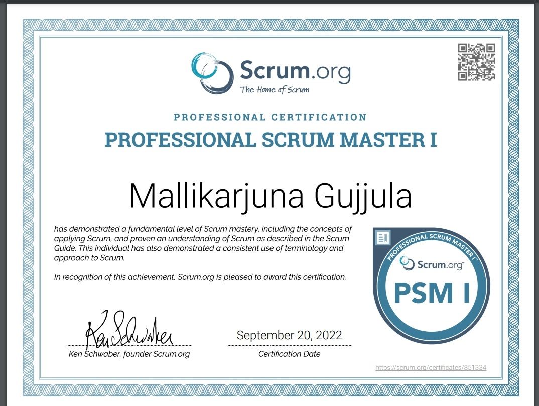 Mallikarjuna(A.K.A MALLIK) Gujjula Scrum Master® PSM1 Certified på ... Mallikarjuna(A.K.A MALLIK) Gujjula Scrum Master® PSM1 Certified på ...