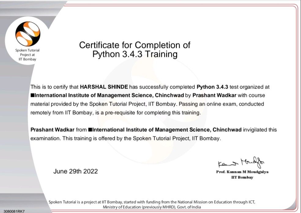 Harshal Shinde on LinkedIn: Python Certificate of IIT Bombay.... Harshal Shinde on LinkedIn: Python Certificate of IIT Bombay....