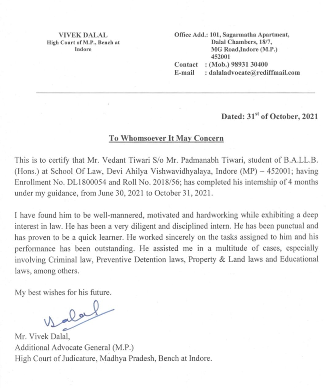 Vedant Tiwari on LinkedIn: Completed 4 months of internship at M.P ... Vedant Tiwari on LinkedIn: Completed 4 months of internship at M.P ...