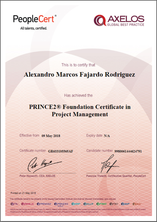 PRINCE2 Foundation Certificate in Project Management PRINCE2 Foundation Certificate in Project Management