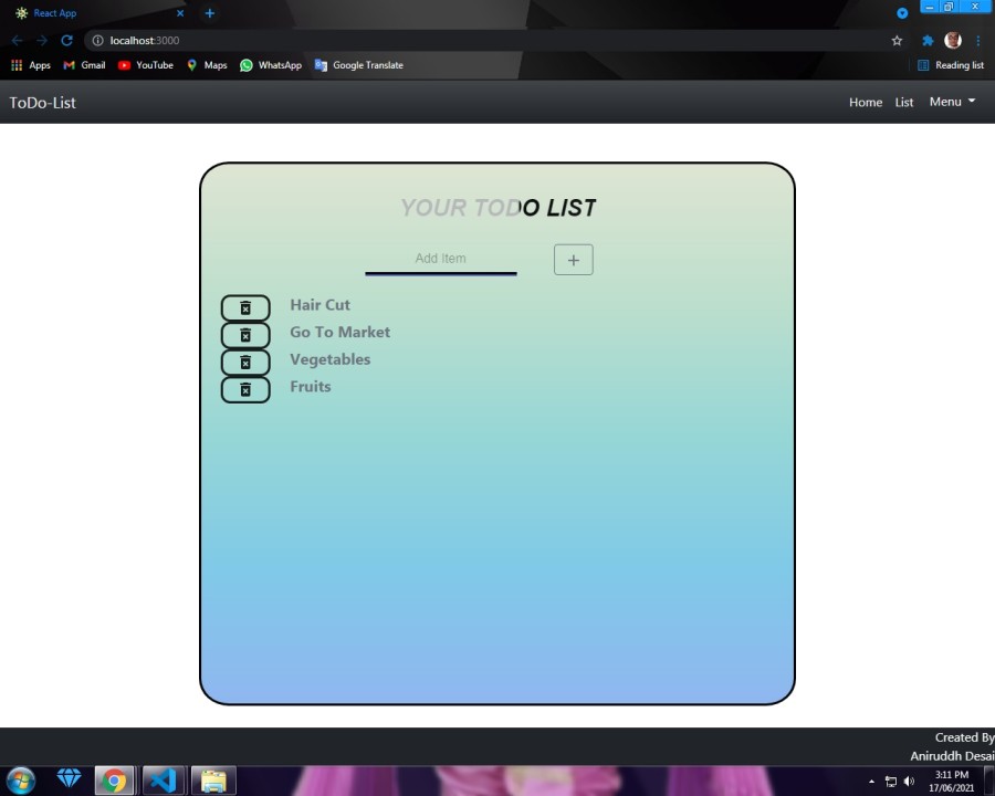 ToDo List By Using ReactJs (Hooks) ToDo List By Using ReactJs (Hooks)