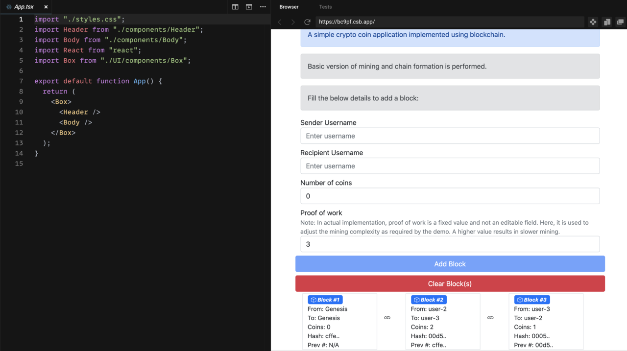 Blockchain using JavaScript | Try my React CodeSandbox for a quick demo Blockchain using JavaScript | Try my React CodeSandbox for a quick demo