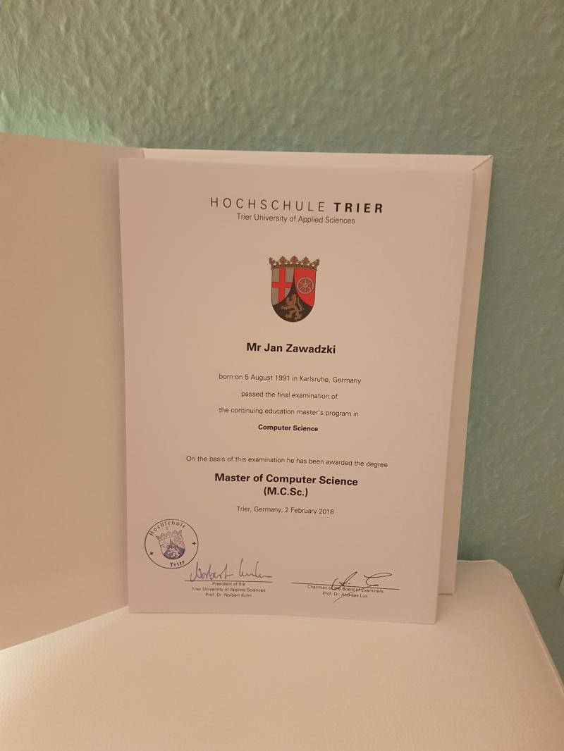 Jan Zawadzki on LinkedIn: Very happy to receive my Master's of Computer ... Jan Zawadzki on LinkedIn: Very happy to receive my Master's of Computer ...