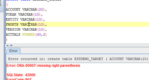 SQL DDL error while creating table in Oracle – ORA-00907: missing right ... SQL DDL error while creating table in Oracle – ORA-00907: missing right ...