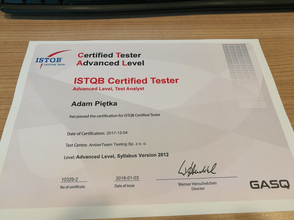 Certyfikat ISTQB Advanced Level Certyfikat ISTQB Advanced Level