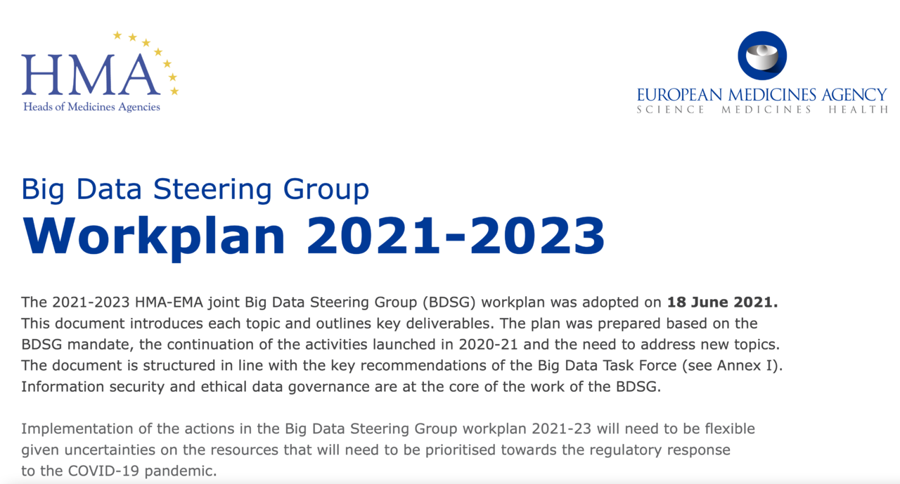 2021-2123 HMA-EMA joint Big Data Steering Group (BDSG) workplan ... 2021-2123 HMA-EMA joint Big Data Steering Group (BDSG) workplan ...