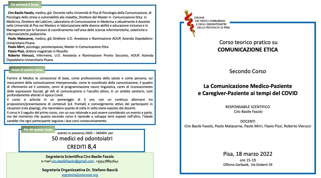 La Comunicazione Medico-Paziente e Caregiver-Paziente ai tempi del COVID La Comunicazione Medico-Paziente e Caregiver-Paziente ai tempi del COVID
