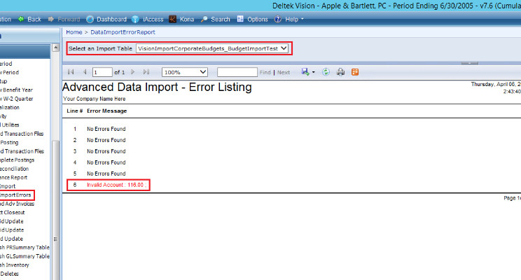Deltek Vision - Data Importing Errors Deltek Vision - Data Importing Errors