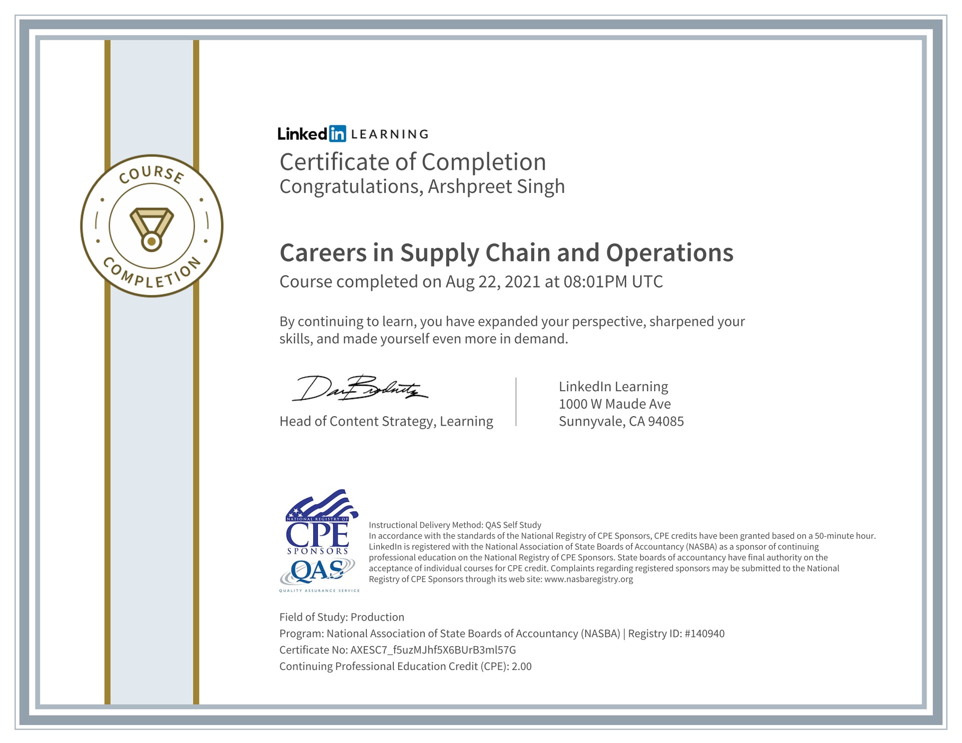 Arshpreet Singh on LinkedIn: Certificate of Completion Arshpreet Singh on LinkedIn: Certificate of Completion