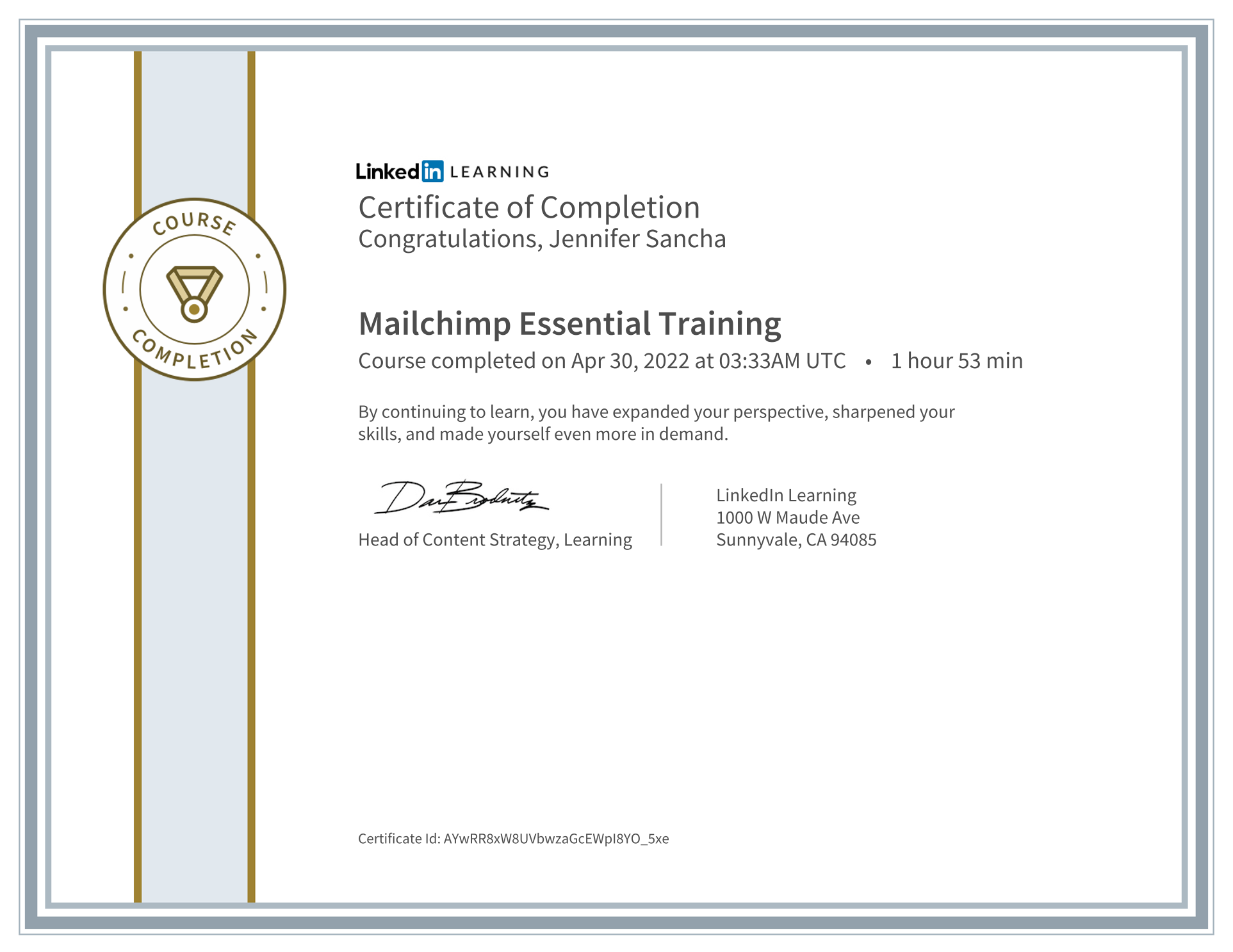 Jenny Sancha on LinkedIn: Certificate of Completion Jenny Sancha on LinkedIn: Certificate of Completion