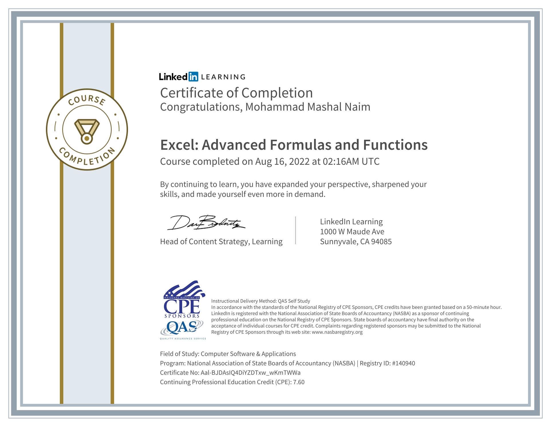 Mohammad Mashal Naim on LinkedIn: Certificate of Completion Mohammad Mashal Naim on LinkedIn: Certificate of Completion