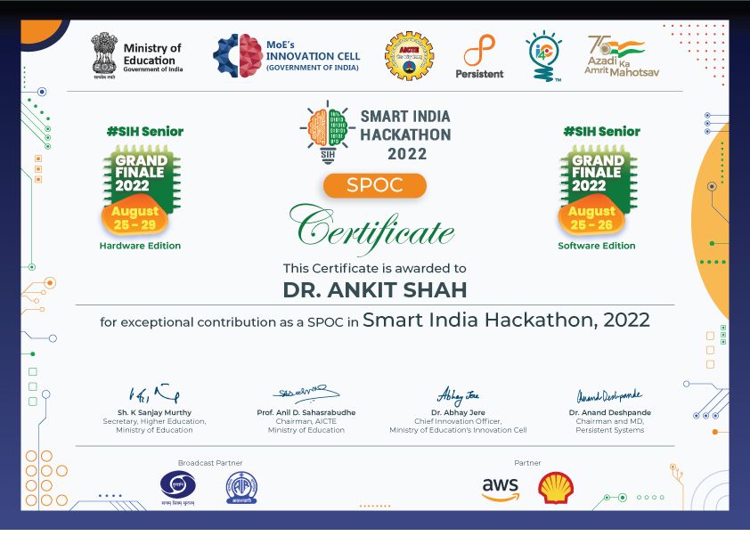 Prof. (Dr.) Ankit Shah on LinkedIn: Received Smart India Hackathon 2022 ... Prof. (Dr.) Ankit Shah on LinkedIn: Received Smart India Hackathon 2022 ...