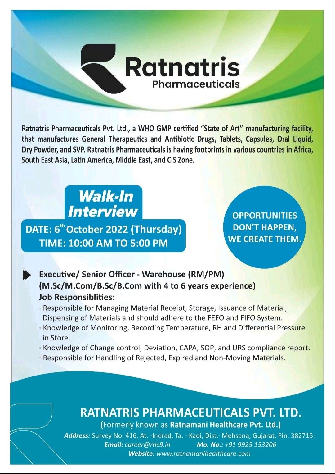 Today Pharma Jobs on LinkedIn: RATNATRIS PHARMACEUTICALS PVT LTD walk ... Today Pharma Jobs on LinkedIn: RATNATRIS PHARMACEUTICALS PVT LTD walk ...