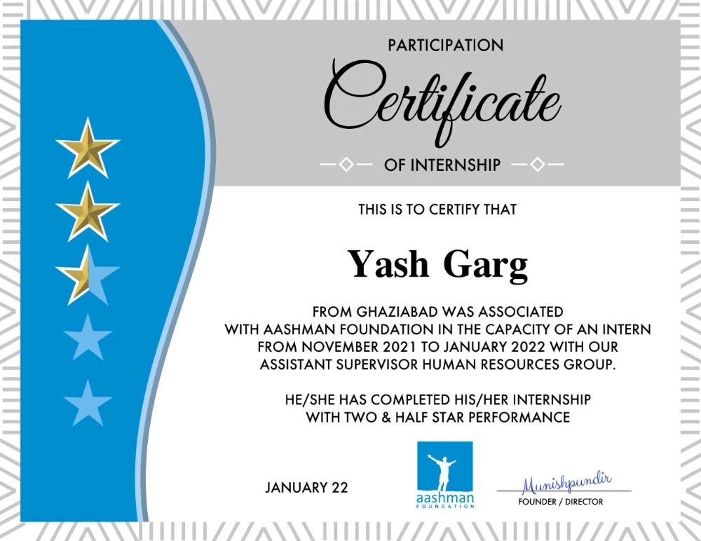 Yash Garg on LinkedIn: I have completed an internship in Aashman ... Yash Garg on LinkedIn: I have completed an internship in Aashman ...