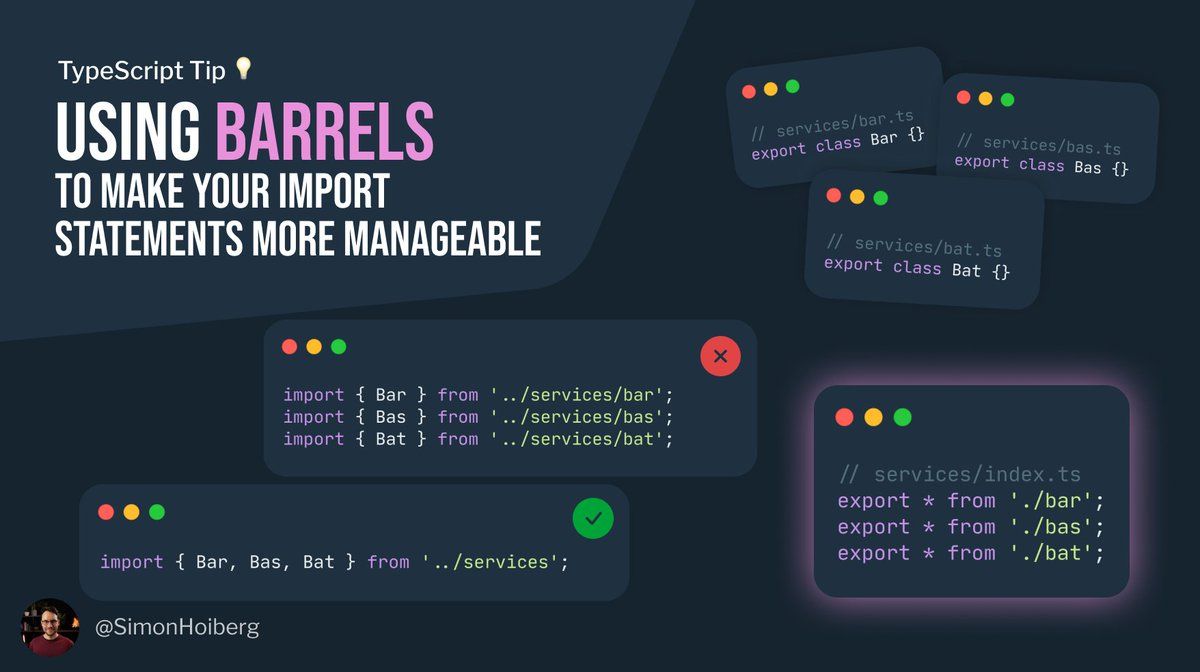 Simon Høiberg on LinkedIn: TypeScript Tip 💡 A barrel is a way to rollup ... Simon Høiberg on LinkedIn: TypeScript Tip 💡 A barrel is a way to rollup ...