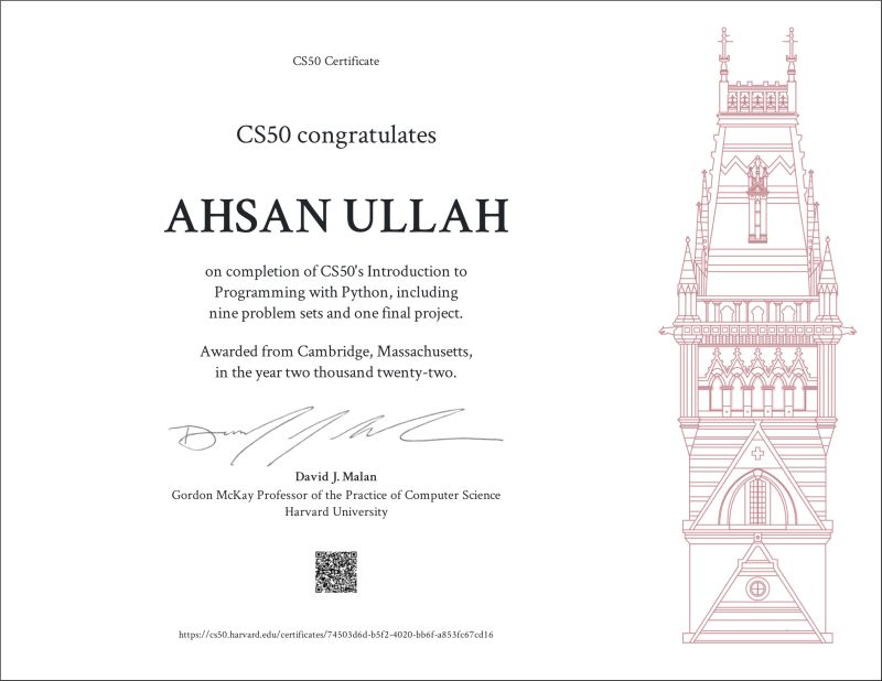 Ahsan Ullah on LinkedIn: #CS50 #Python Ahsan Ullah on LinkedIn: #CS50 #Python