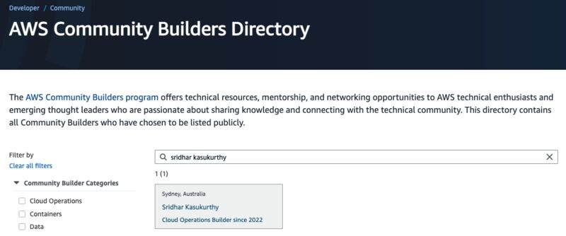 Sridhar Kasukurthy on LinkedIn: #aws #communitybuilder #cloudoperations Sridhar Kasukurthy on LinkedIn: #aws #communitybuilder #cloudoperations