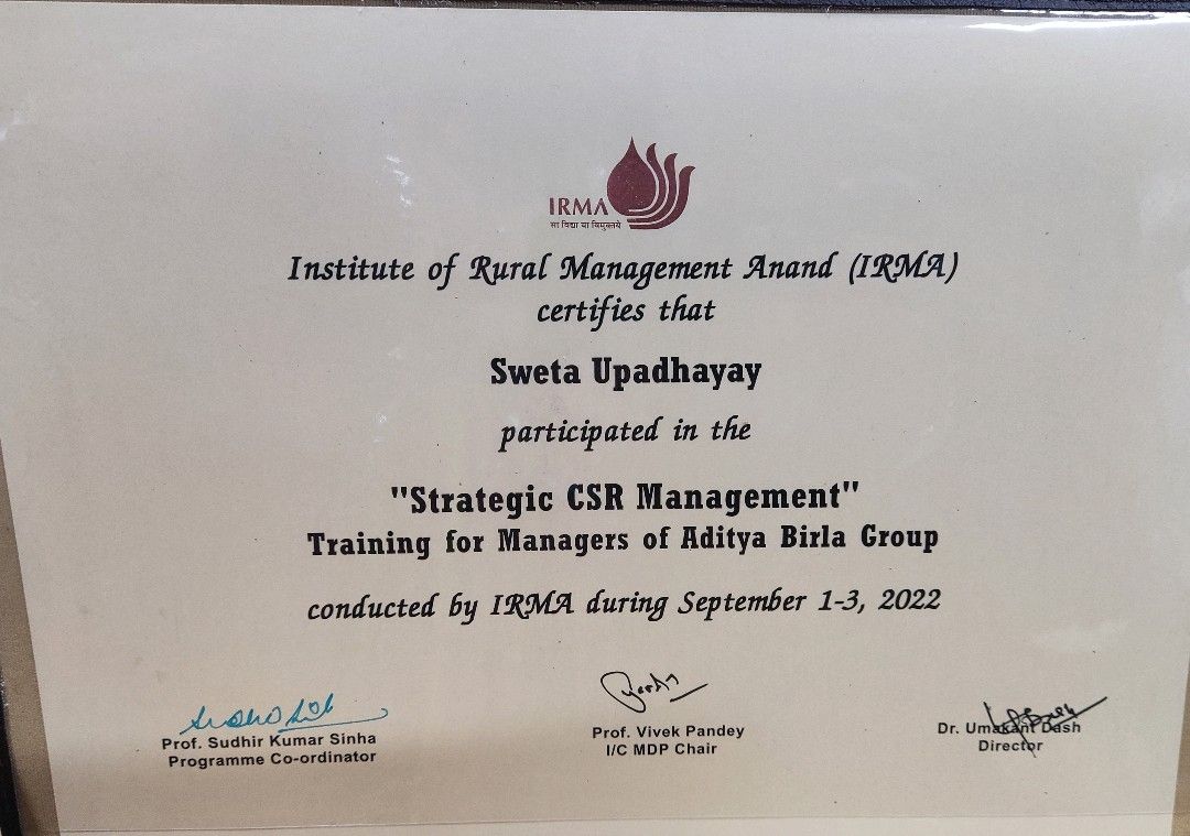 Sweta Upadhyay على LinkedIn: Thank You Aditya Birla Group Hindalco ... Sweta Upadhyay على LinkedIn: Thank You Aditya Birla Group Hindalco ...