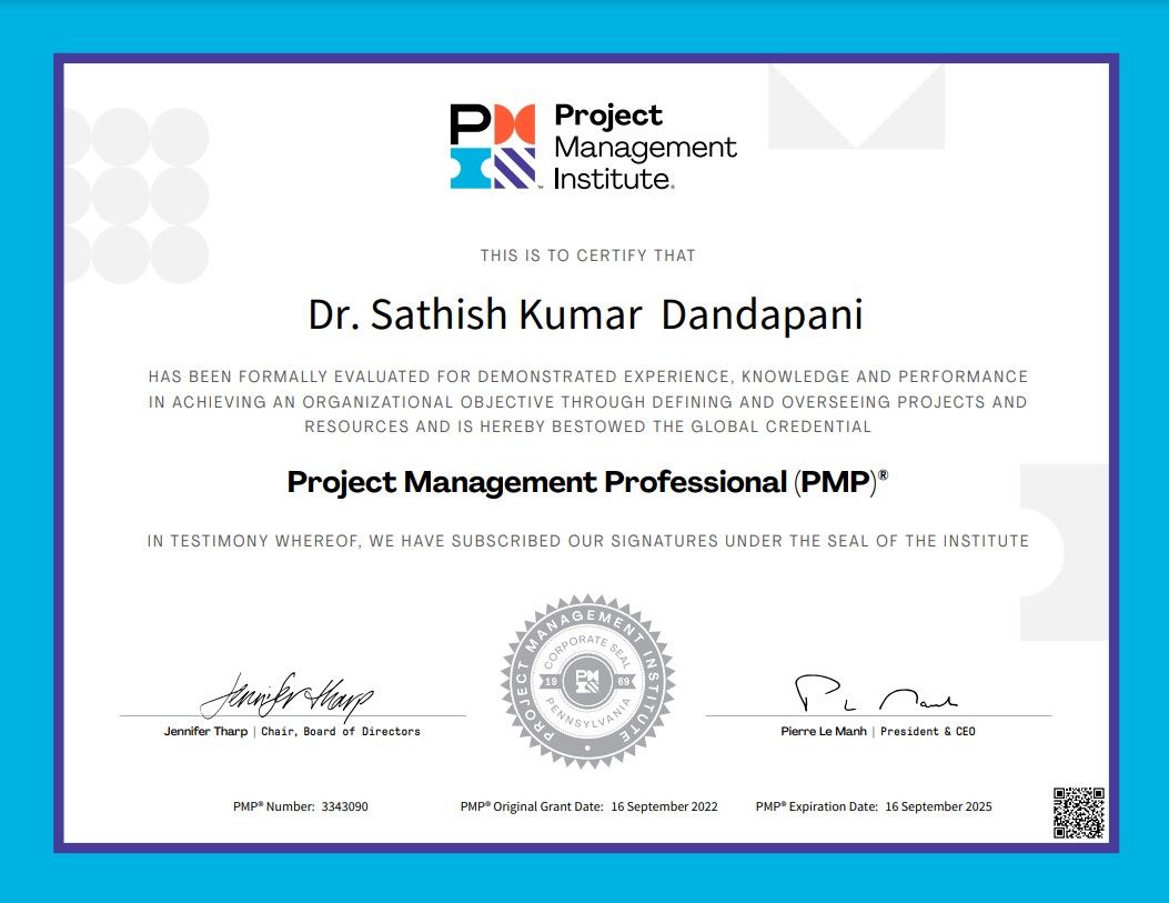 Dr. Sathish Kumar (PT), PMP®, PMI-ACP®, CSPO®, CSM®, SAFe® 5 SA - POPM ... Dr. Sathish Kumar (PT), PMP®, PMI-ACP®, CSPO®, CSM®, SAFe® 5 SA - POPM ...