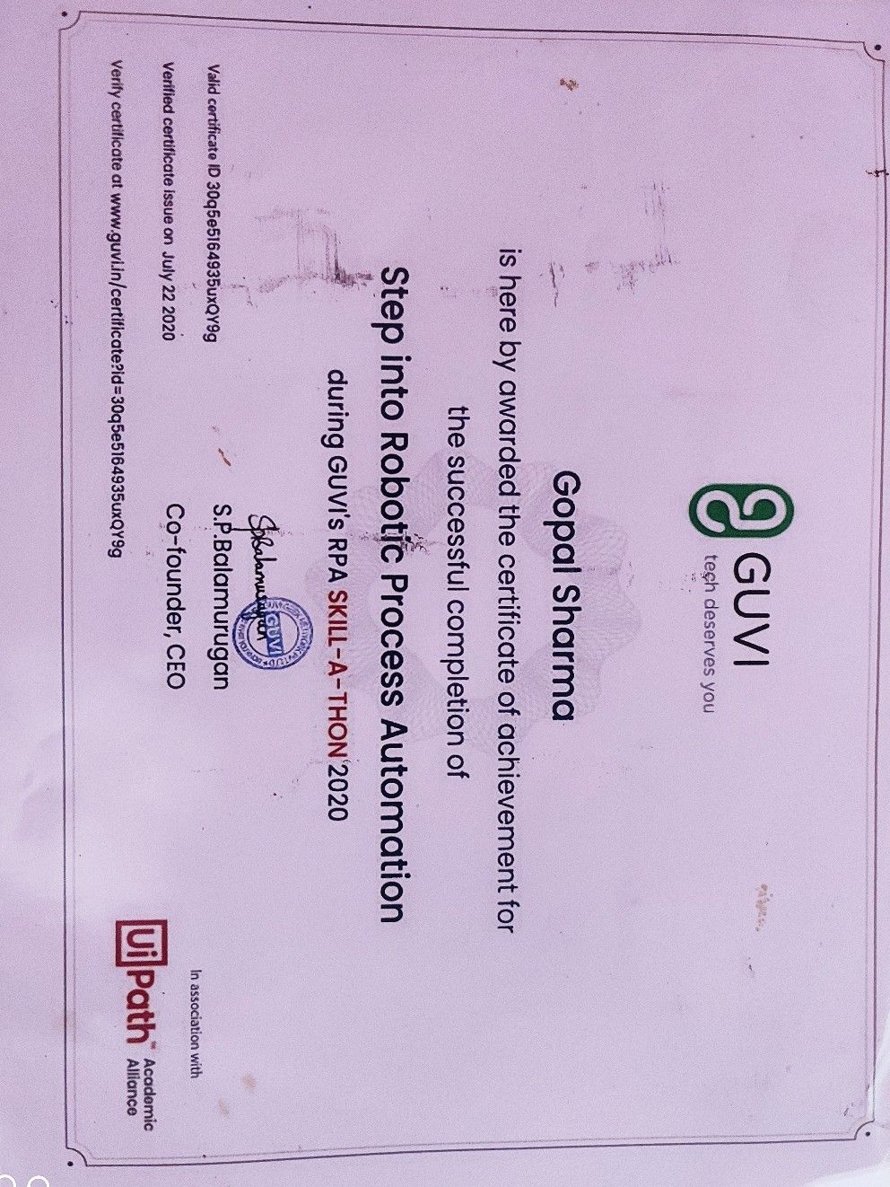Gopal Sharma on LinkedIn: certificate of robotic process automation by ... Gopal Sharma on LinkedIn: certificate of robotic process automation by ...