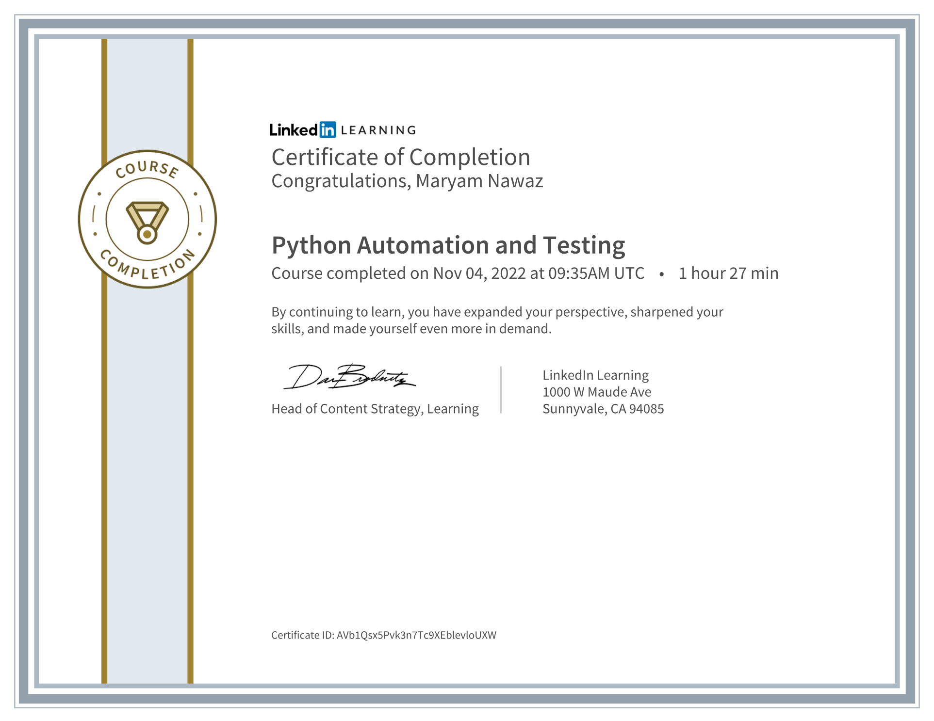 Maryam Nawaz on LinkedIn: Certificate of Completion Maryam Nawaz on LinkedIn: Certificate of Completion