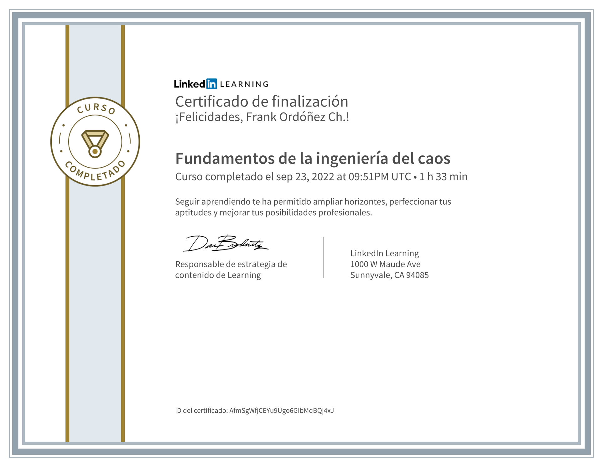 Frank Ordóñez Ch. on LinkedIn: Certificate of Completion Frank Ordóñez Ch. on LinkedIn: Certificate of Completion