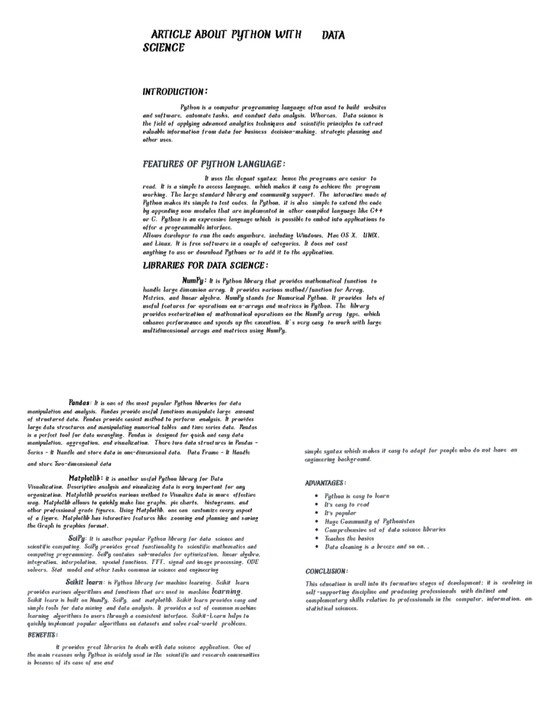 ARTICAL ABOUT PYTHON WITH DATA SCIENCE ARTICAL ABOUT PYTHON WITH DATA SCIENCE