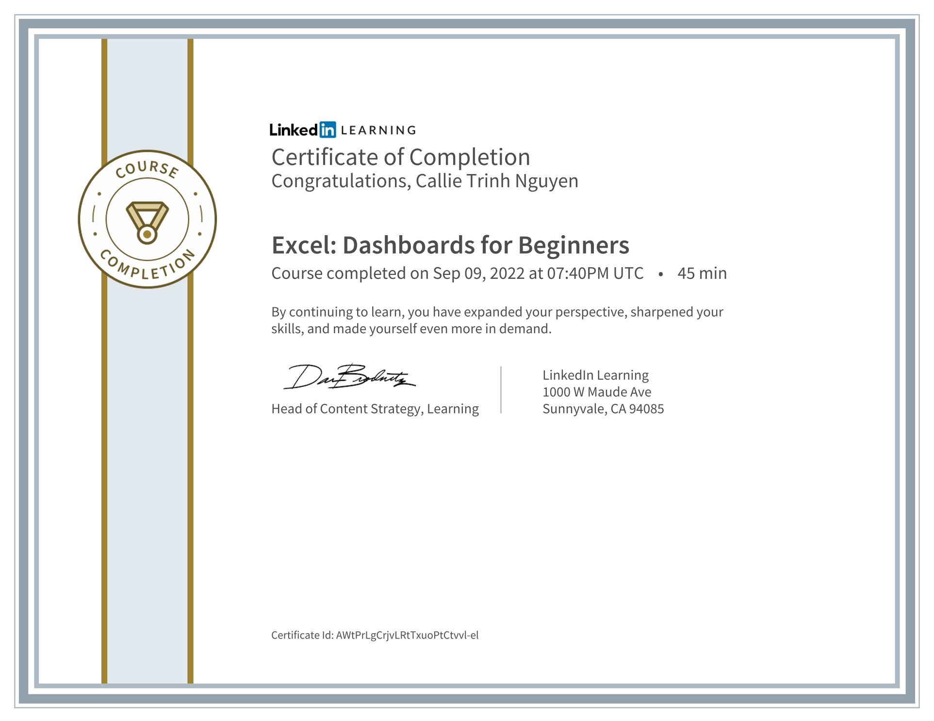 Callie Trinh Nguyen on LinkedIn: Certificate of Completion Callie Trinh Nguyen on LinkedIn: Certificate of Completion